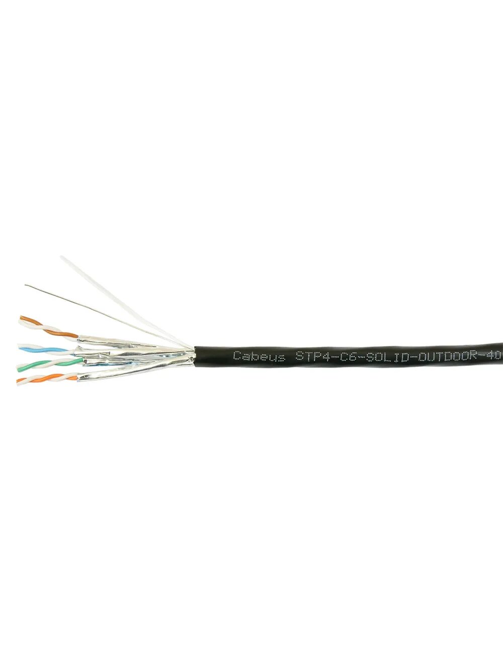 Кабель витая пара U/FTP 6a кат. 4 пары Cabeus STP-4P-Cat.6a-SOLID-OUT-LSZH-UV 23AWG(0.57 мм), медь, одножильный (solid), внешний, LSZH, нг(A)-HF, чёрн