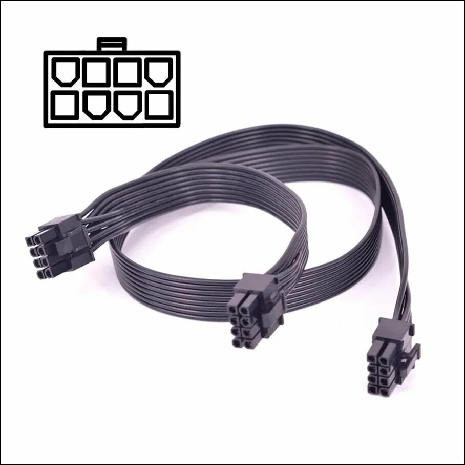 Кабель для модульных блоков питания Corsair 8 пин на 6+2 пин плоский для видеокарты, 18AWG, 1 шт