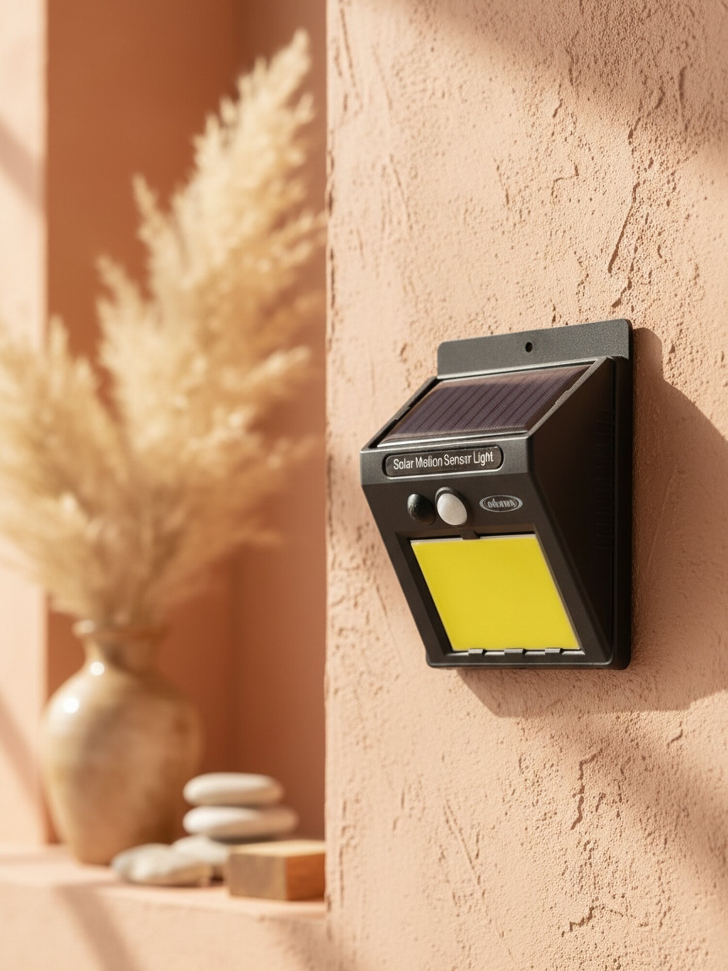 Фонарь садовый Облик 405 на солнечной батарее настенный светодиодный IP64 черный с датчиком освещенности и желтым светом