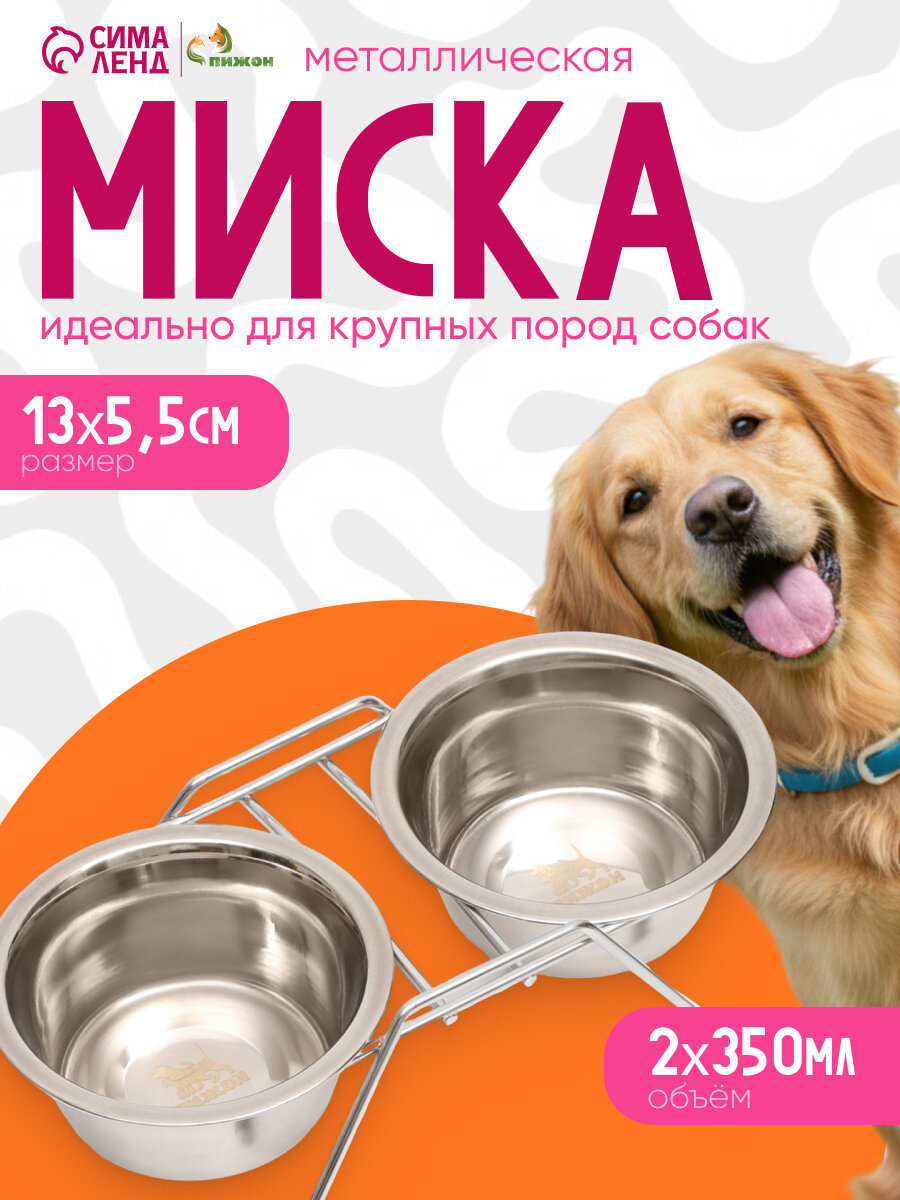 Набор из 2 мисок на подставке, 2 х 350 мл, металлические, 5.5 х 13 см