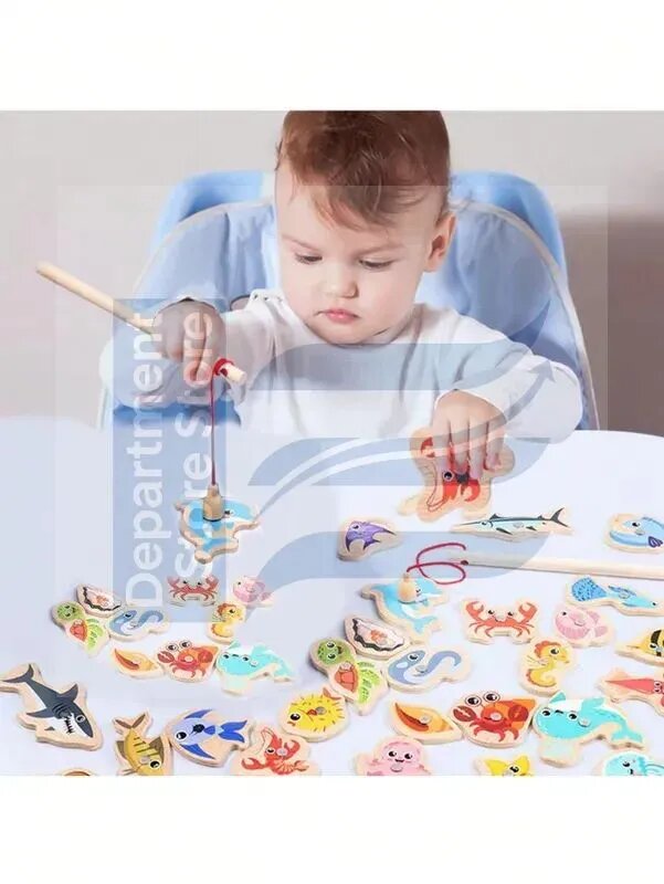 Деревянная магнитная рыбалка для детей обучающая игра с мультяшными морскими животными, Montessori игрушка для интерактивного обучения