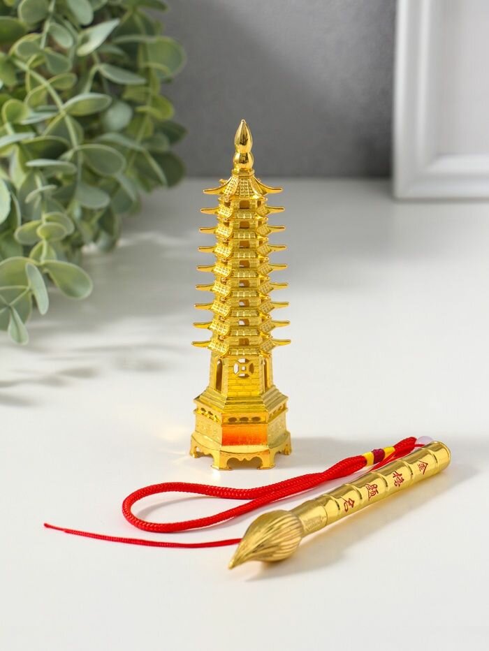 Набор нэцкэ фигурок 2 шт. Пагода литературы , металл под золото, подарочные