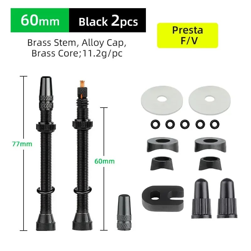 DEEMOUNT Клапаны Presta для бескамерных ободов 40/60/80 мм Черный, 60mm Brass BK FB2