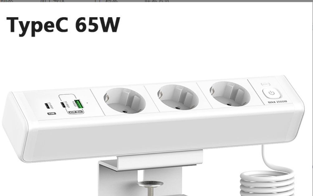 Розетка, для рабочего стола, с USB, type-C и заземлением, 3 гнезда, белый