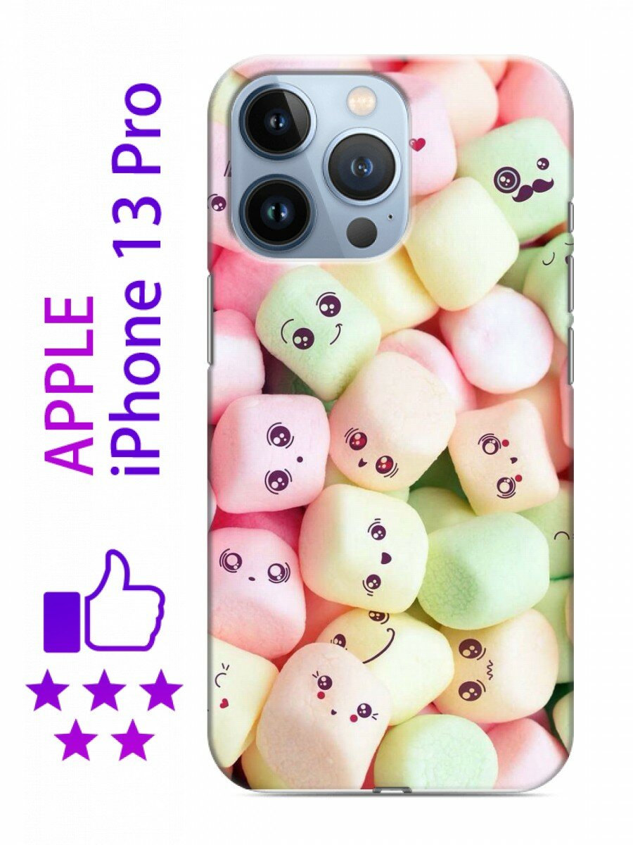 Чехол для Iphone 13 Pro с принтом для детей с милыми зефирками (Айфон 13 Про)