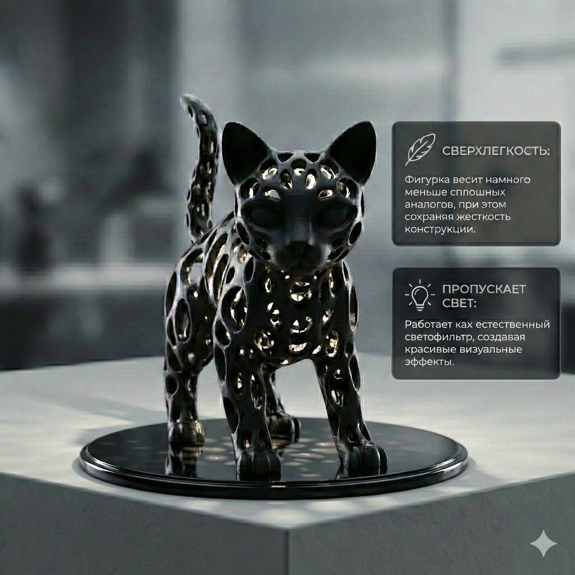 Статуэтка Кошка Гироид Воздушная геометрия 3D фигурка с сетчатой структурой (Современный арт-декор)