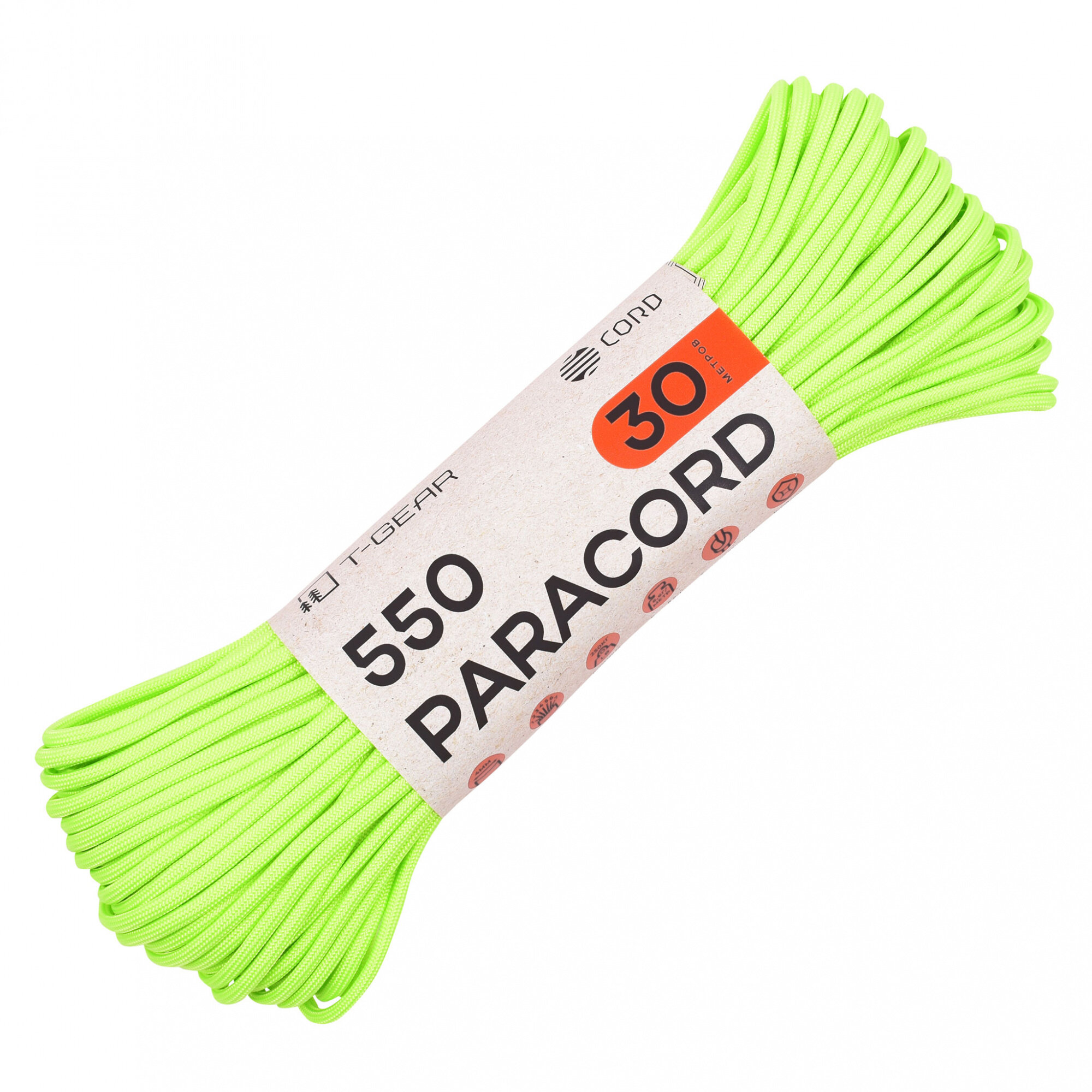 Паракорд 550 T-Gear x CORD nylon 30 метров (расцветка - Neon Green)