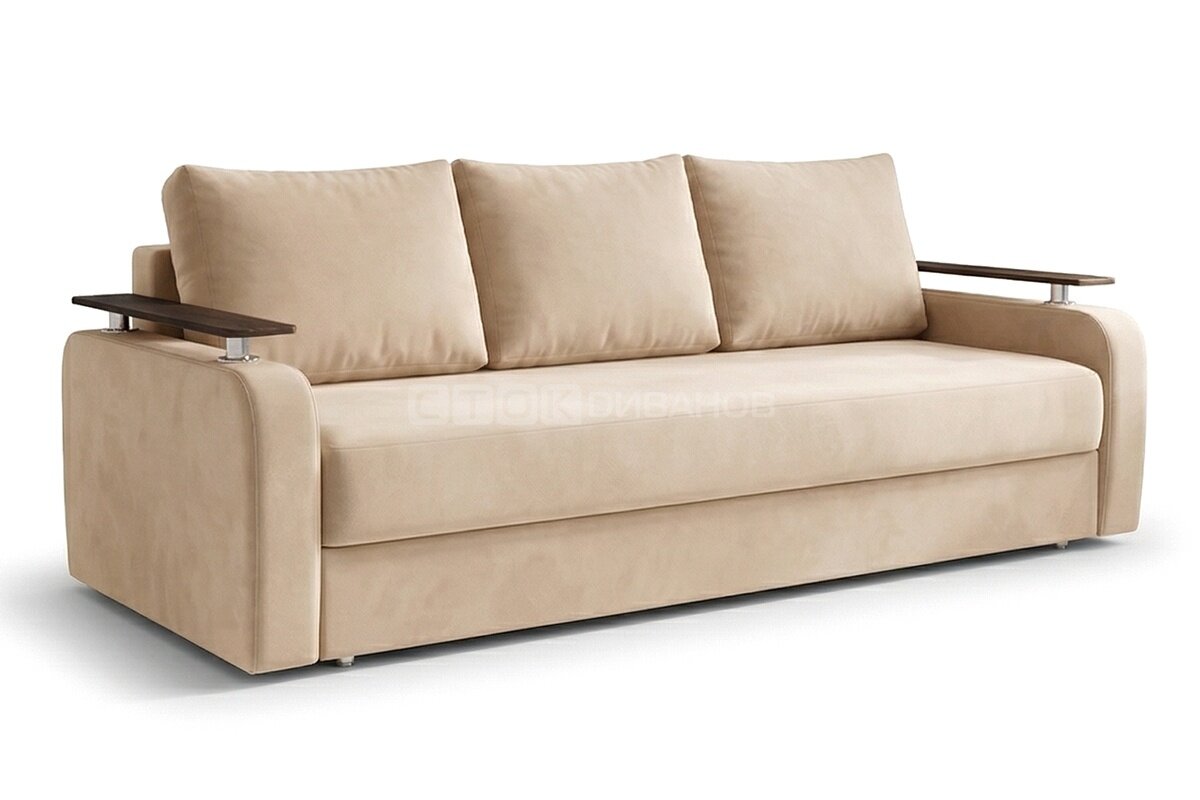 Диван Сток Диванов Марракеш, бежевый велюр, 215 см, механизм еврокнижка