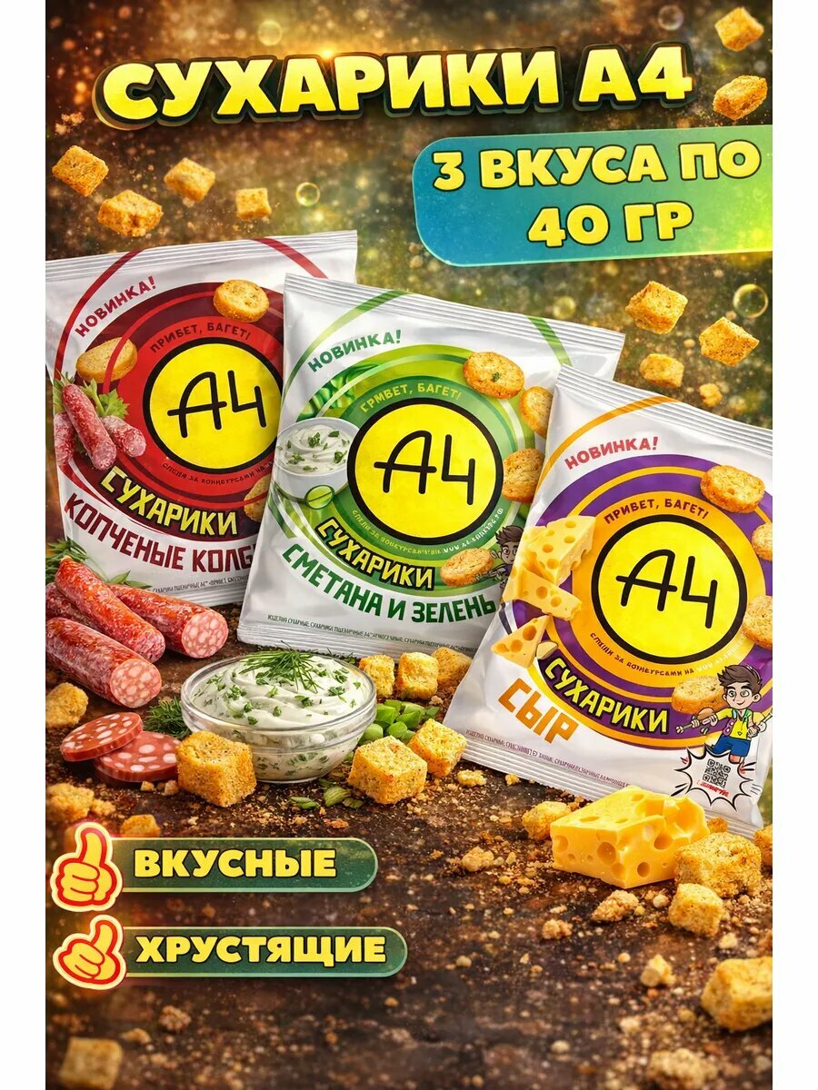 А4 Сухарики пшеничные 3 вкуса 120г