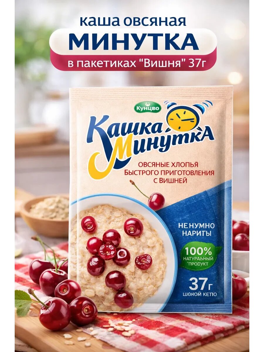 Овсяные хлопья / каша овсяная в пакетиках "Вишня" 37г 1 шт