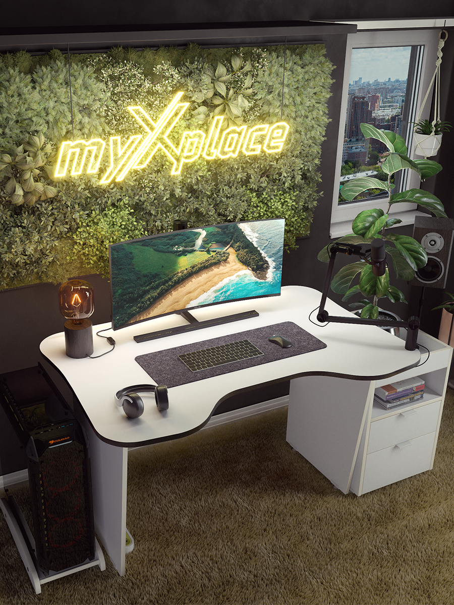 Компьютерный письменный стол, для школьника, для геймеров, Бело-черный