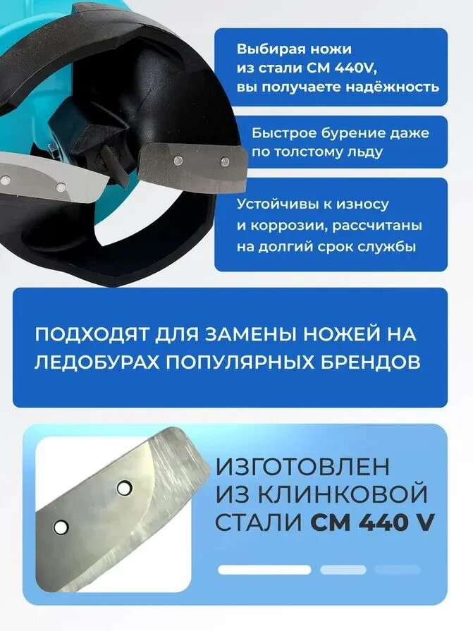 Ножи для ледобура 150 мм диаметр для льда прямые красные серебристые 2 шт — фото 1