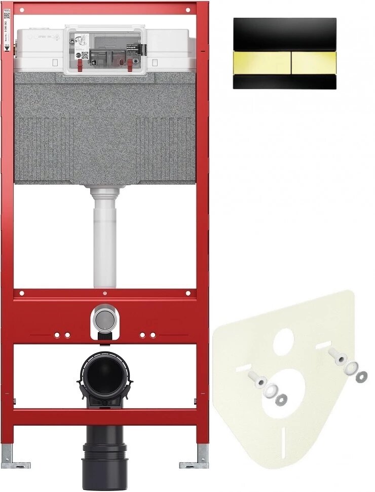 Инсталляция для унитаза Tece TECEsquare 9300302 + 9200010 + 9380014 + 9240808 с кнопкой смыва, черный/золото