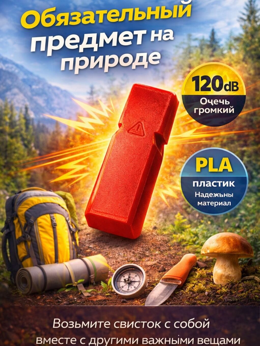 Очень громкий свисток туристический сигнальный (120 dB) для похода, грибников, охоты, выживания, альпинизма