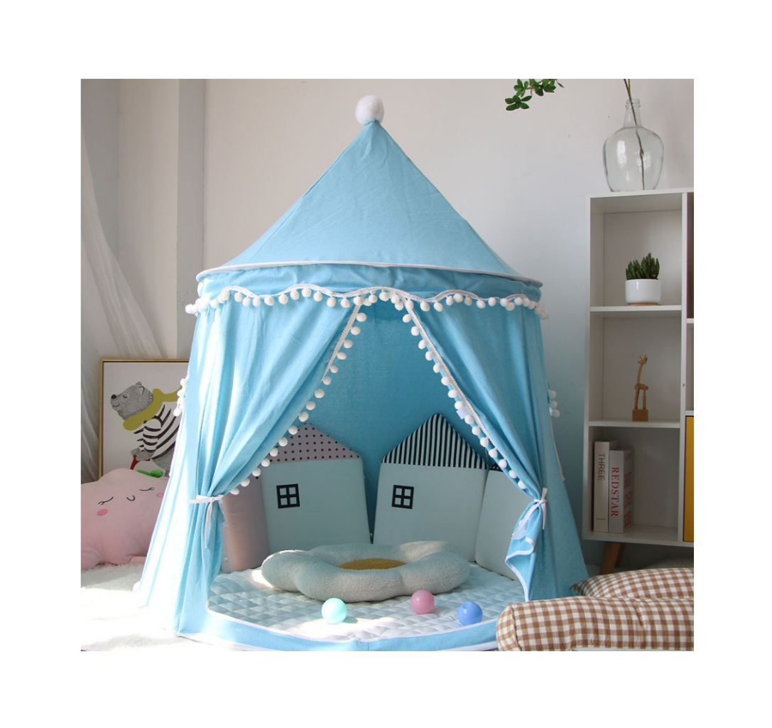 Детская палатка, переносной крытый игрушечный домик-замок，，110cmX110cmX130CM，Нет подушки сиденья，светло-голубой