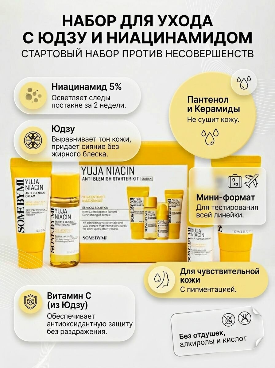 SOME BY MI YUJA NIACIN ANTI BLEMISH STARTER KIT - EDITION Набор: очищающее средство, тонер, сыворотка, крем 30мл+30мл+10мл+20г