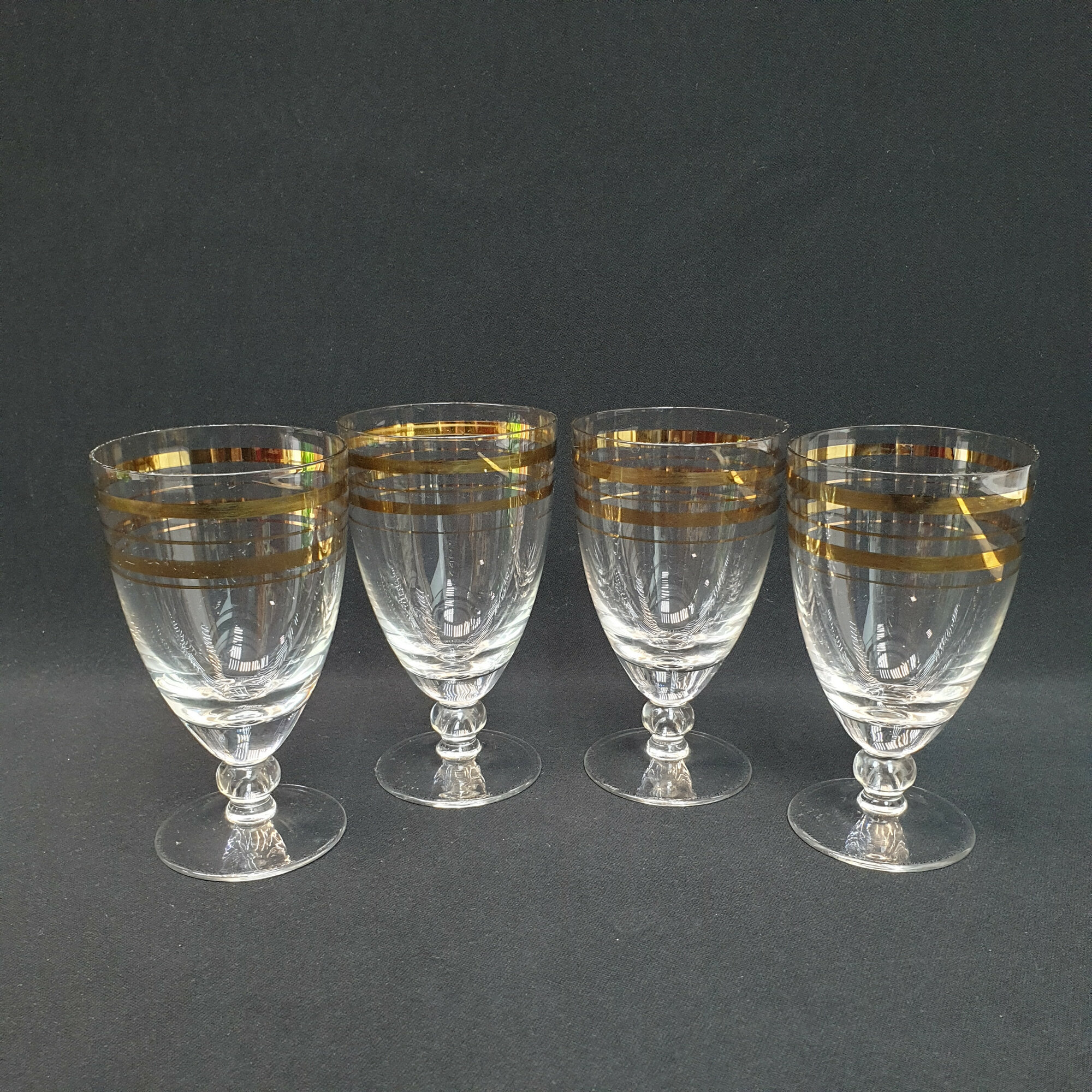 Винтажный набор бокалов 4 шт 250 мл, стекло, позолота, СССР.