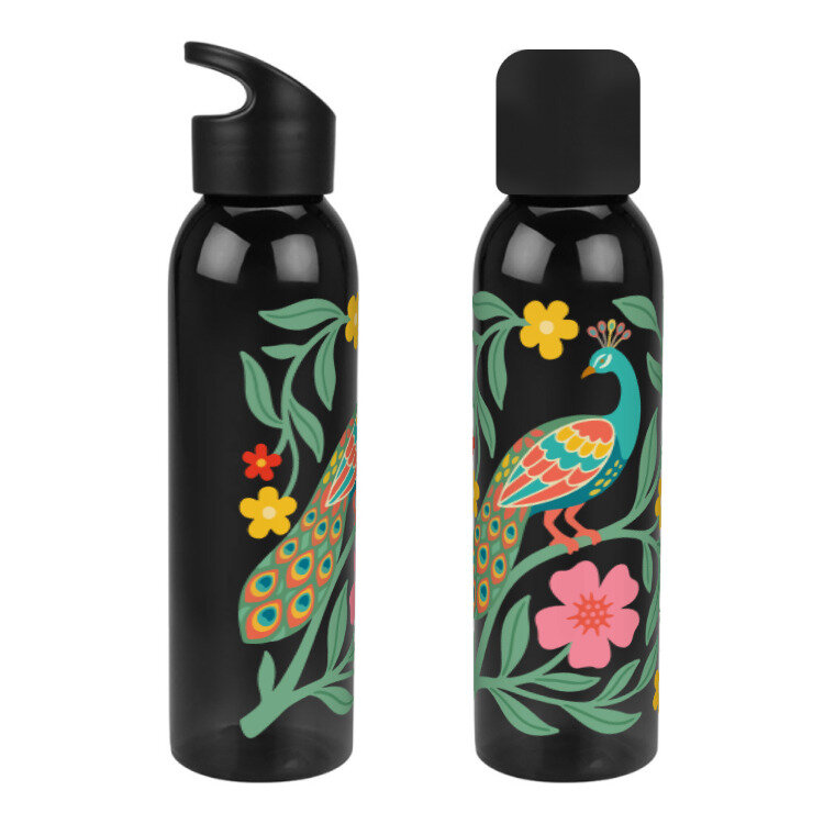 Бутылка для воды «Цветочный павлин» (черный)