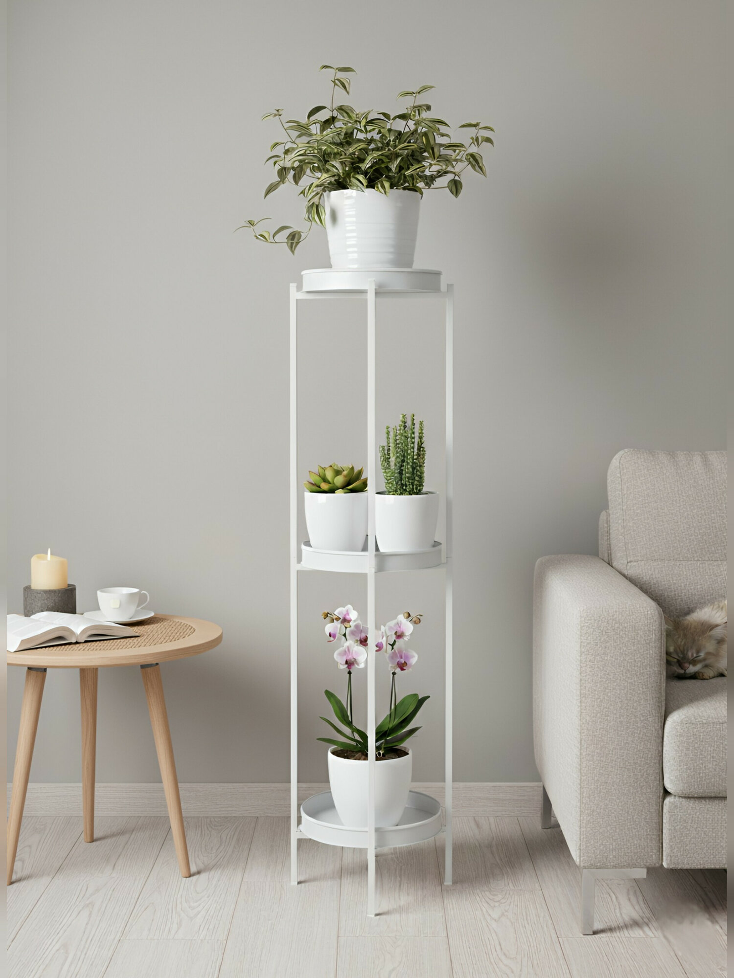 Подставка для цветов юкша, напольная, металлическая, в стиле лофт, 3 чаши, серебро