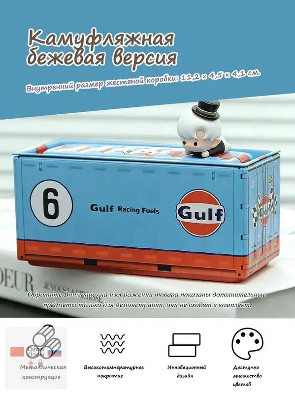 Кофр для хранения вещей Gulf Racing Fuels 11.5 см x 5 см x 5.5 см, 1 шт. Жестяной кофр