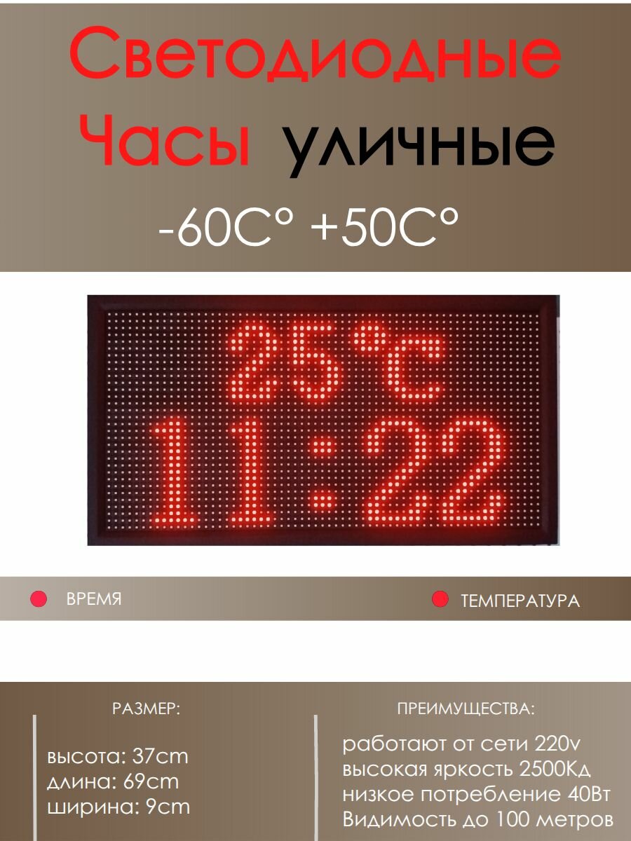 Уличные светодиодные часы с датчиком температурой
