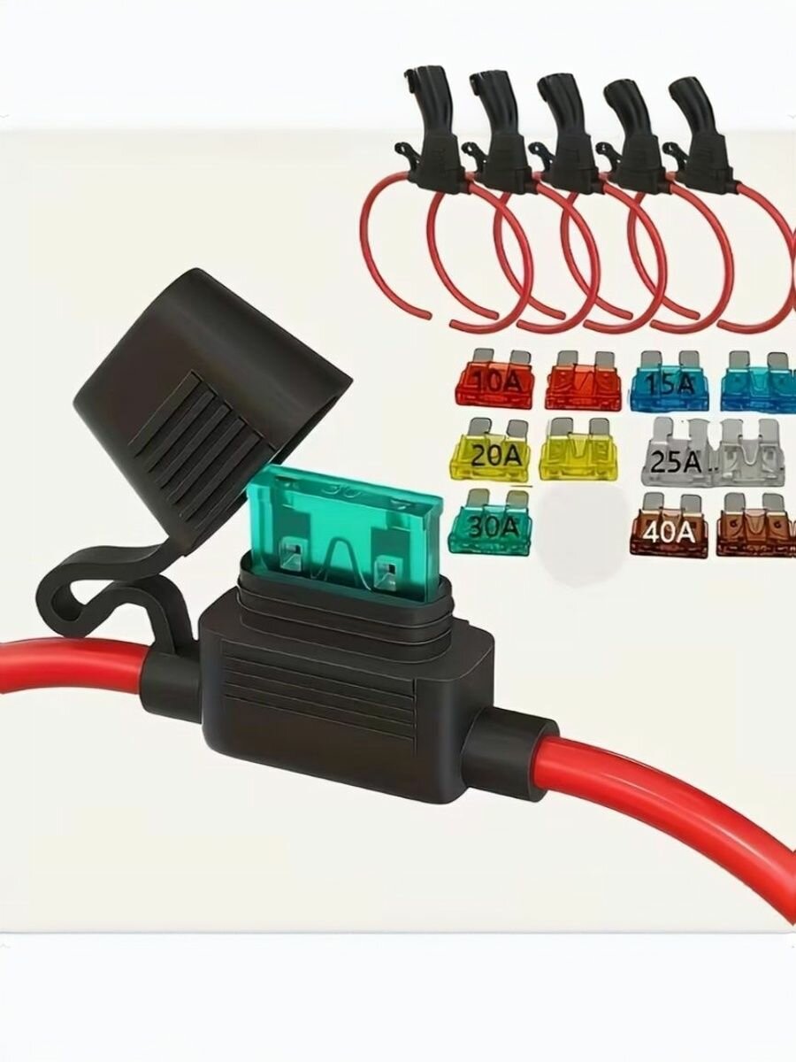 6 шт. держателей предохранителей 14AWG с прямым подключением, подходят для ATC/ATO предохранителей 12В - предохранители включены - медь, подходит для автомобилей и лодок