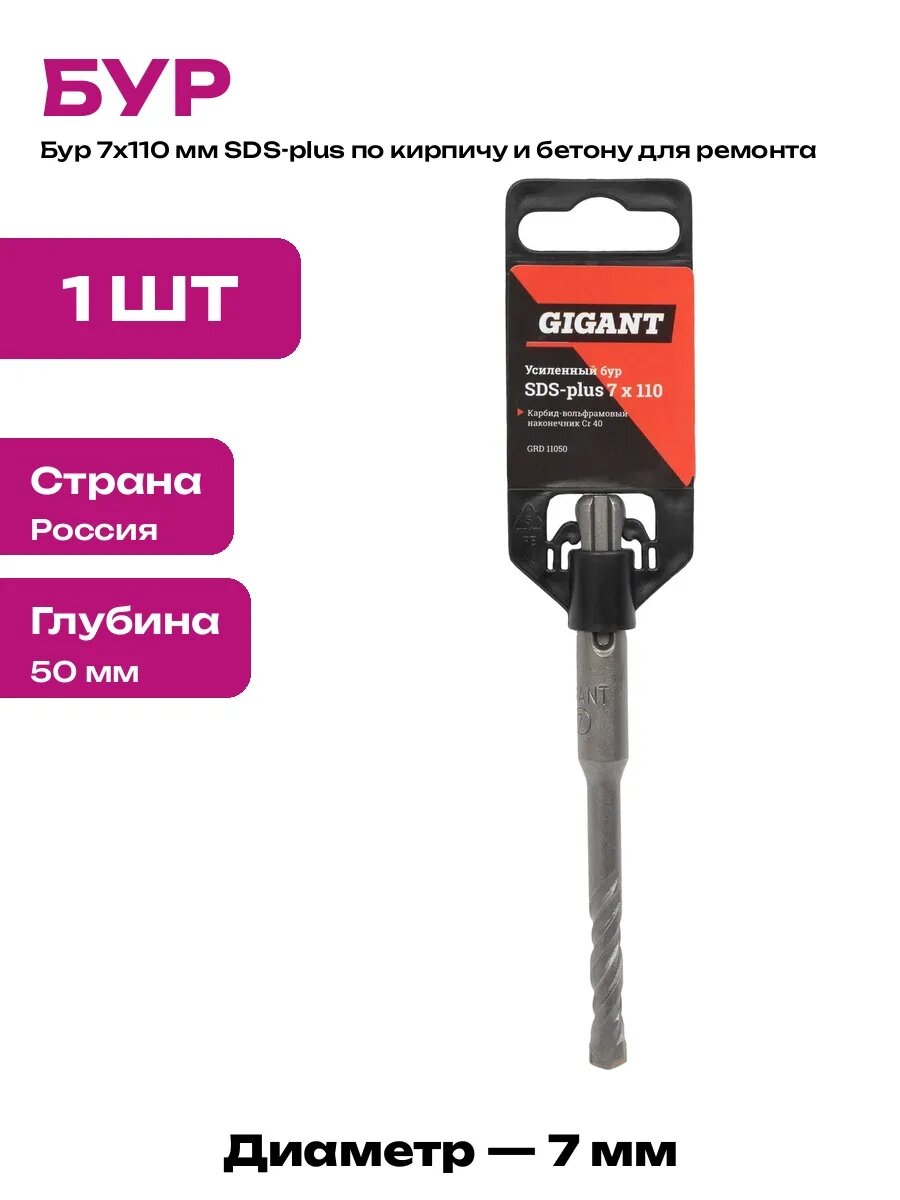 Бур 7х110 мм SDS-plus усиленный для бетона и блоков камня