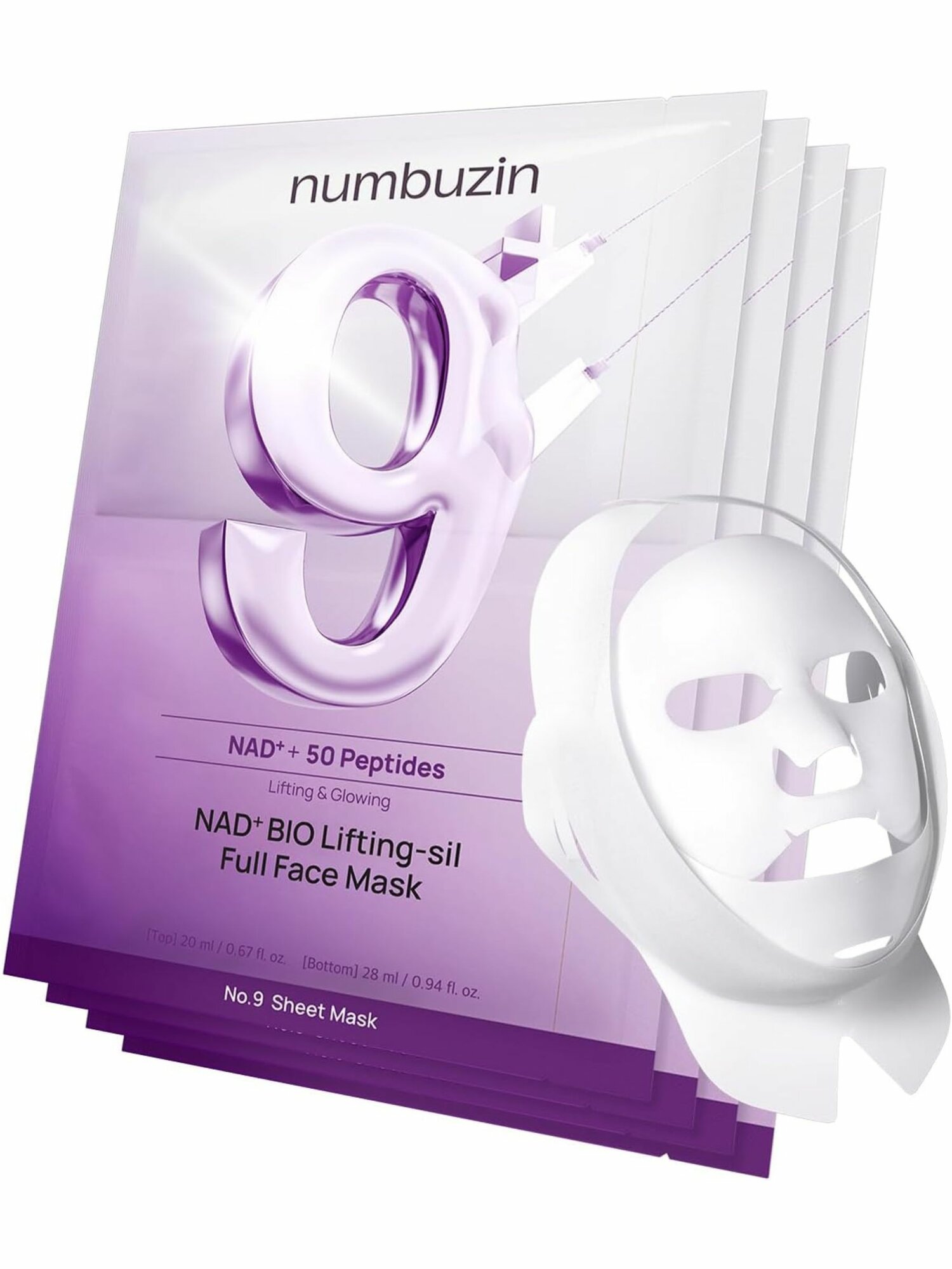 Numbuzin Набор тканевых 3D-масок для подтяжки лица No.9 NAD+ Bio Lifting Full Cover Facial Mask 4 шт.