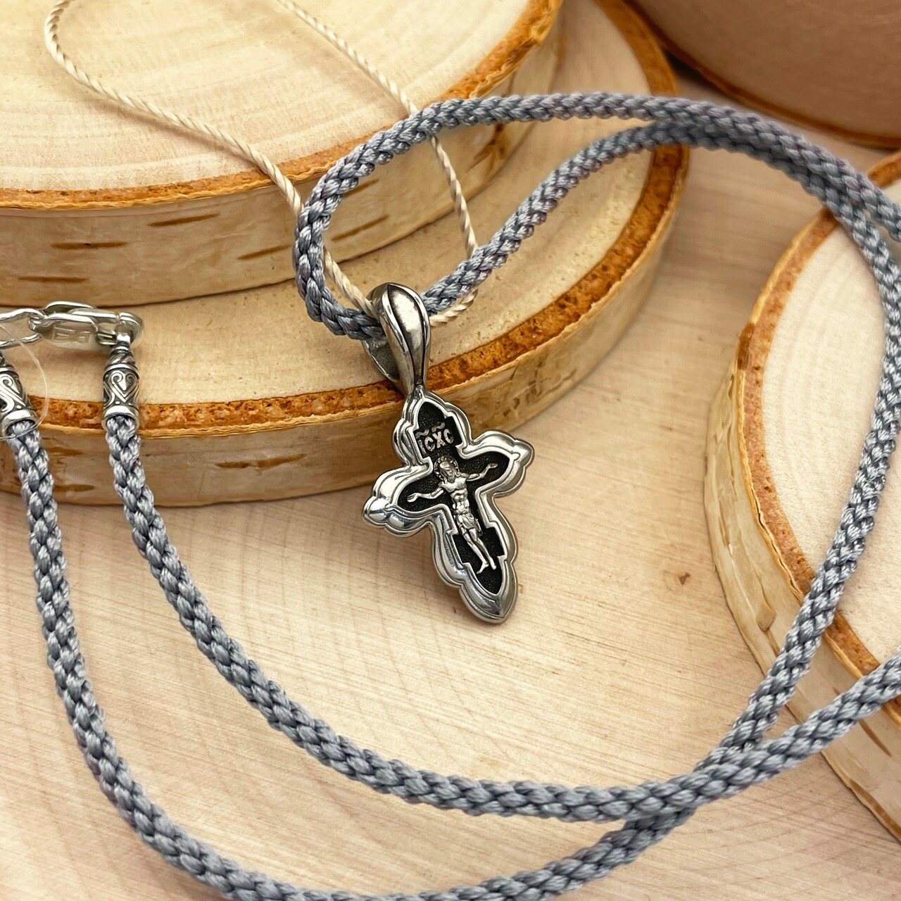 Крестик, серебро, 925 проба, чернение, родирование