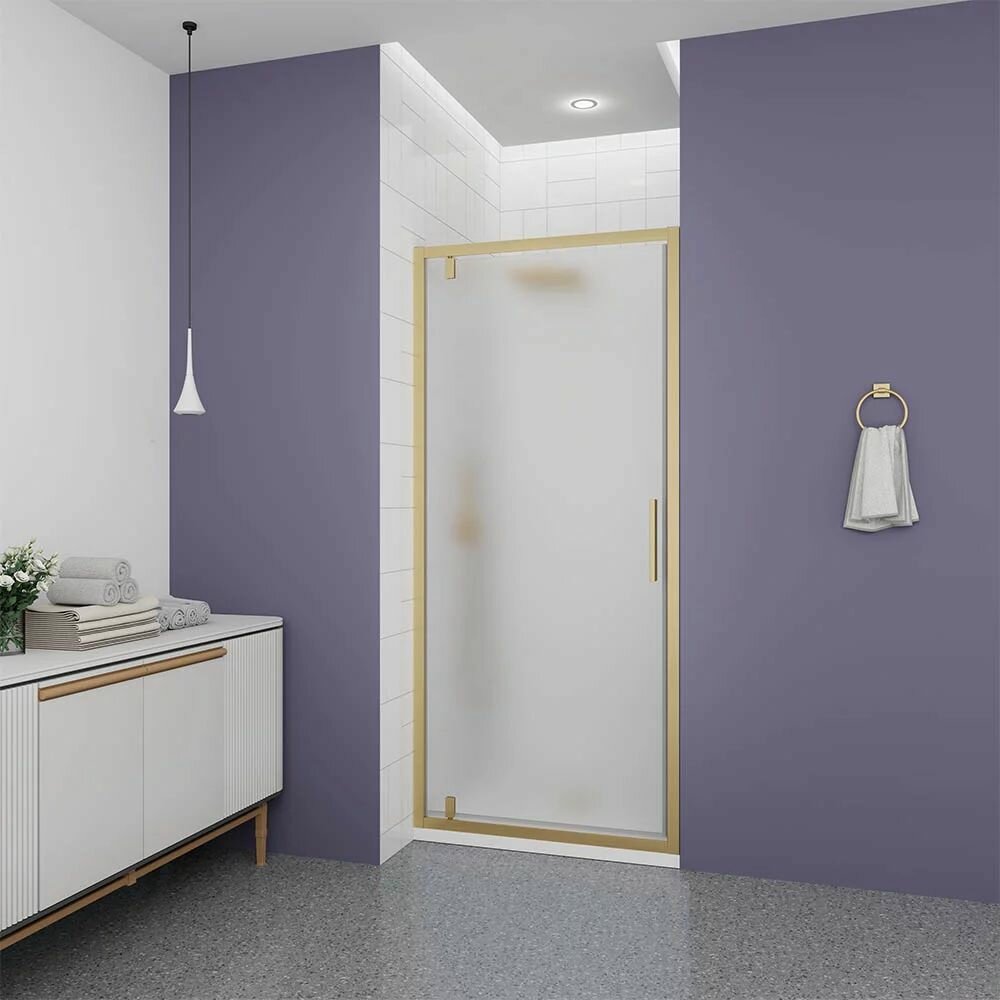 Душевая дверь в нишу Veconi Ottimo P30 G распашная, 90х190 см, стекло матовое, профиль золото брашированное OP30G-90-07-C9