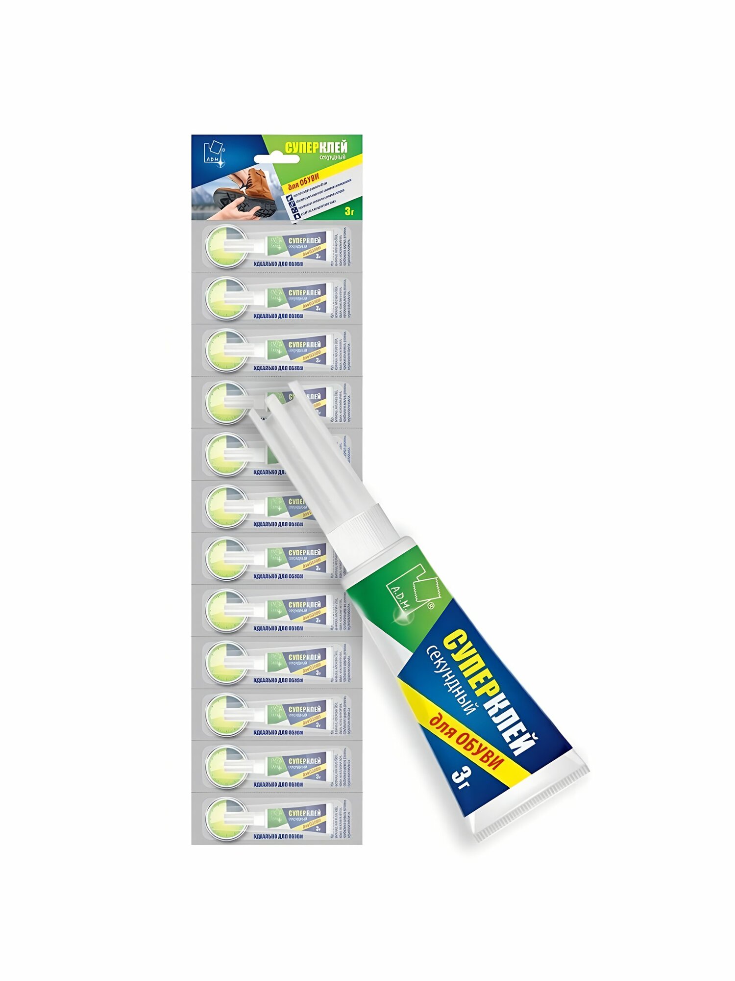 Клей для обуви A.D.M суперклей секундный водостойкий прозрачный однокомпонентный 3 г GHS325OB для ремонта подошвы и кожи