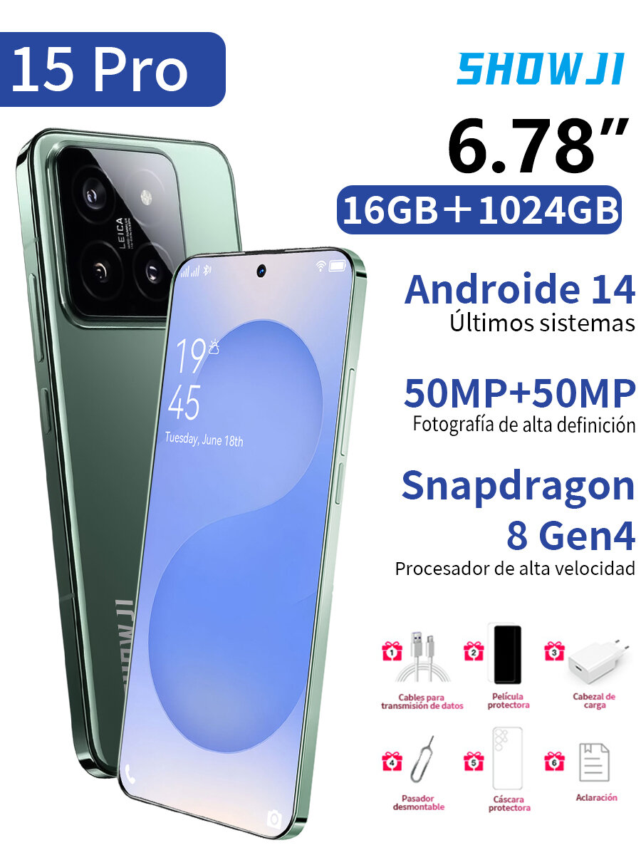 Новые смартфоны I15 pro, 16 ГБ/1024 ГБ, 6.78", 50-мегапиксельная камера, 5500 мАч, В комплекте с зарядным устройством.