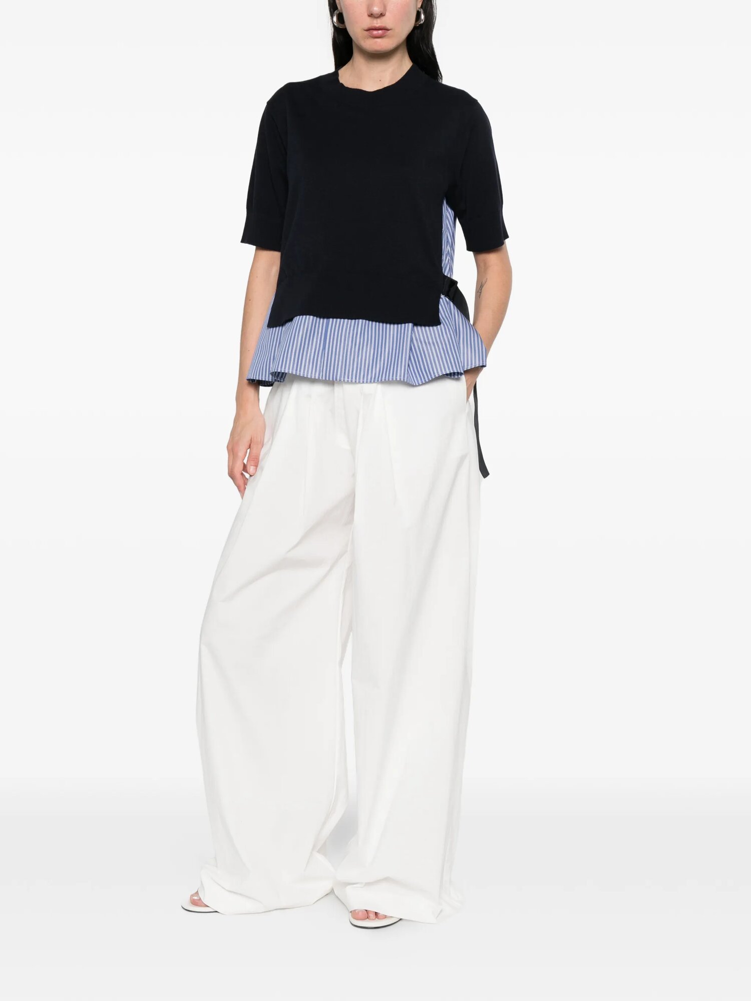 Топ Sacai Striped detail top, размер 44, blue — фото 1
