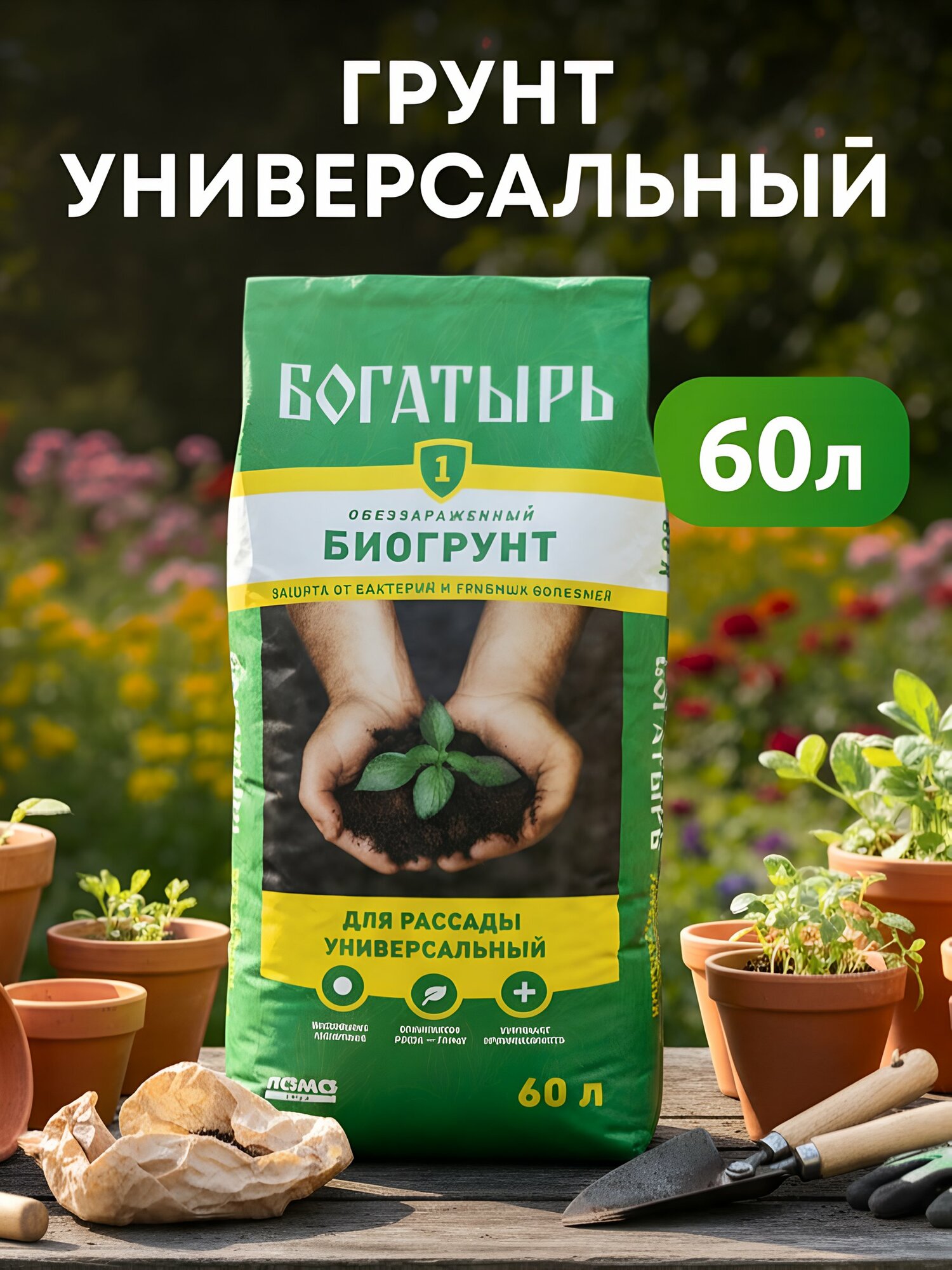 Грунт Богатырь, для рассады, универсальный, 60 литров, Лама Торф, Россия