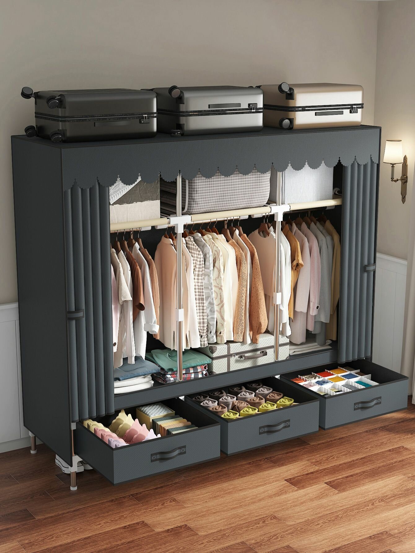 Тканевый шкаф для одежды в прихожую и спальню напольный