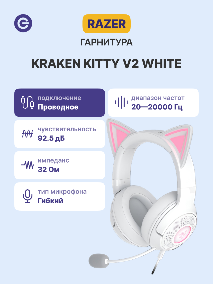 Игровые наушники Razer Kraken Kitty V2 RZ04-04730600-R3M1, белые