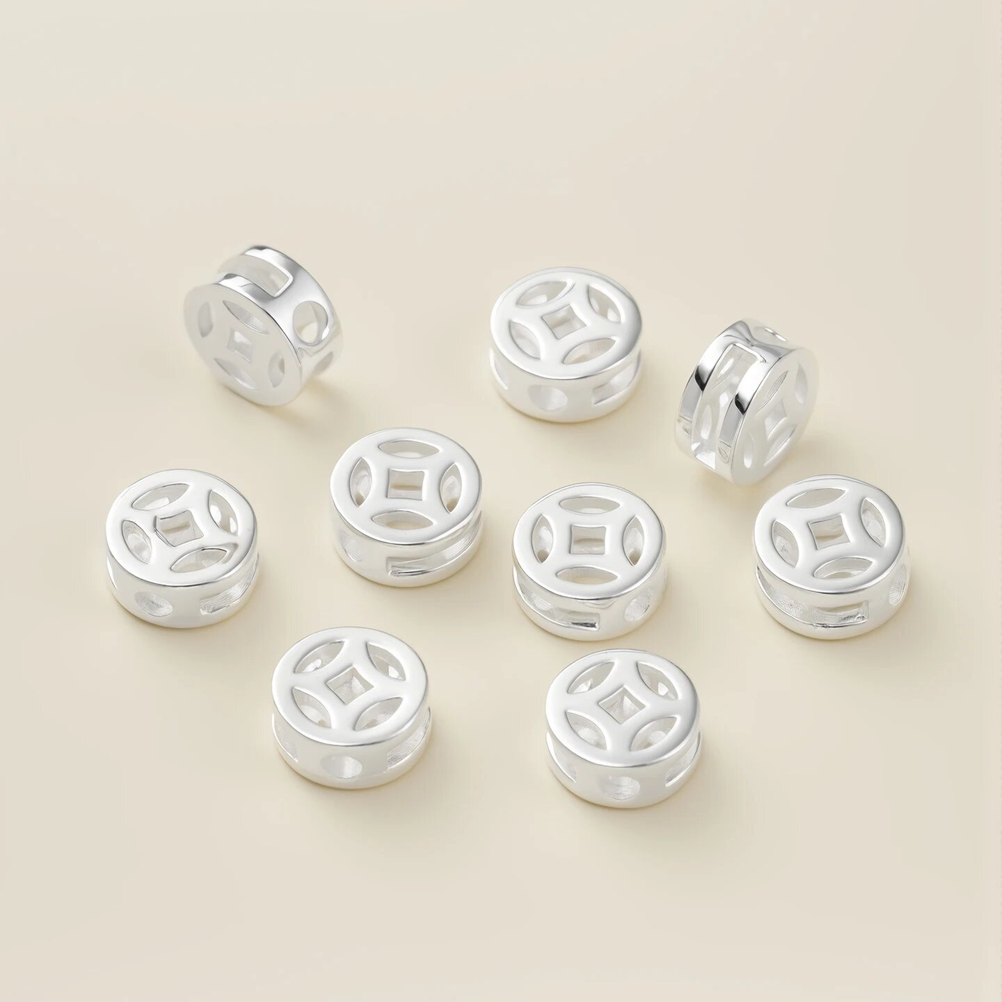 Серебряные полые бусины для рукоделия silver-L