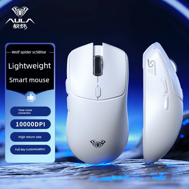 Беспроводная игровая мышь Wolves Spider SC580SE - 10000 DPI, Bluetooth/2.4G/Проводная, Белый цвет