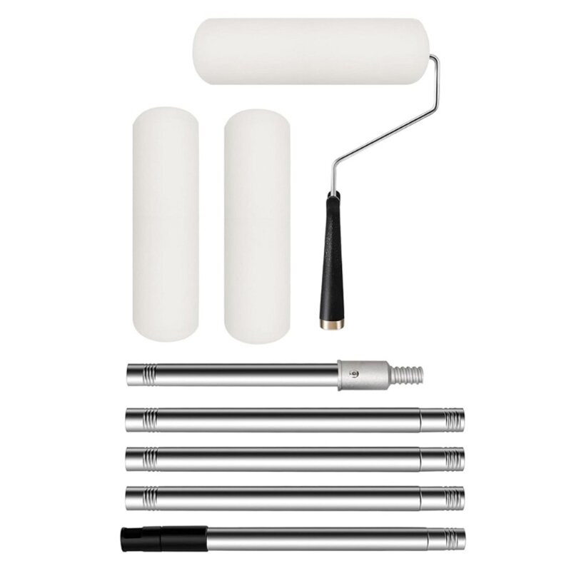 Телескопический Набор Малярных Валиков Из Нержавеющей Стали, Удлинители Малярных Валиков с 3 Щеточными Головками для Покраски Стен И Потолка