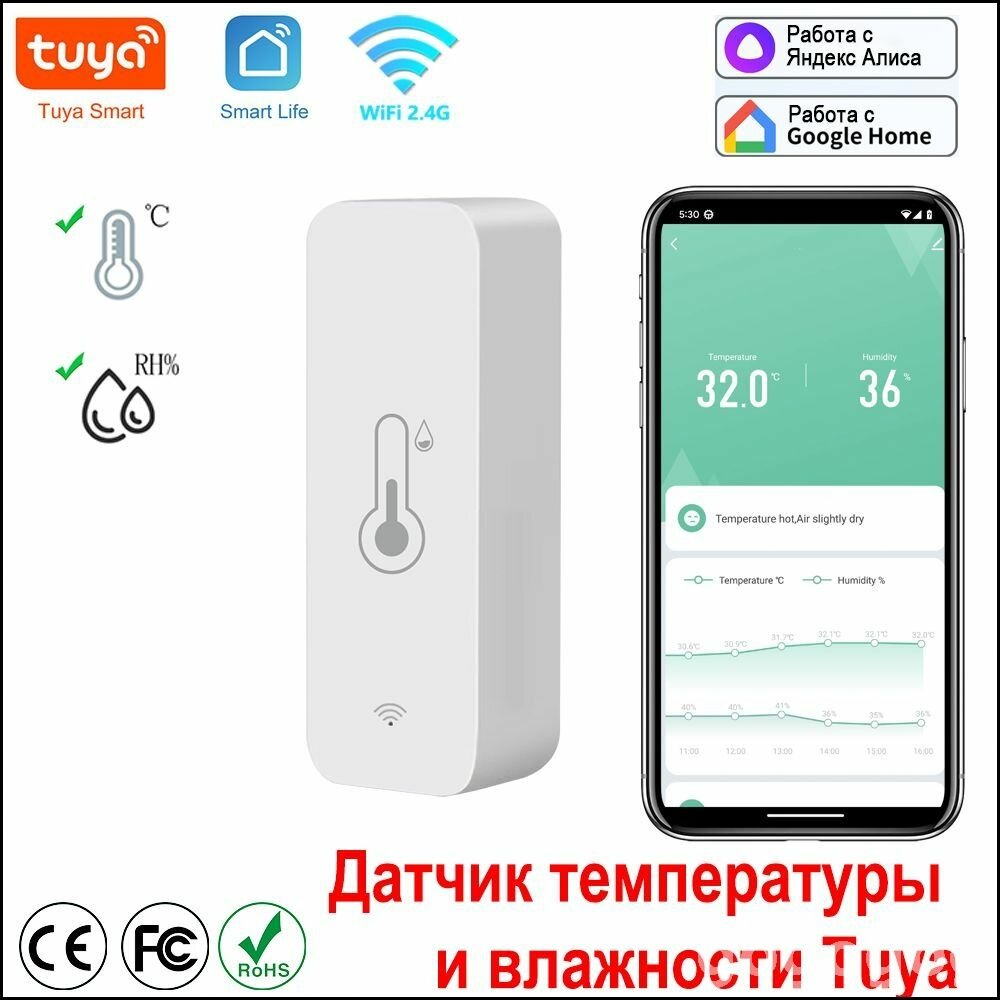 Эксклюзивный датчик температуры и влажности Tuya с WiFi для Smart Life