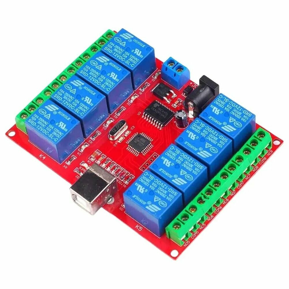 USB-реле 12 В, 8-канальный модуль управления
