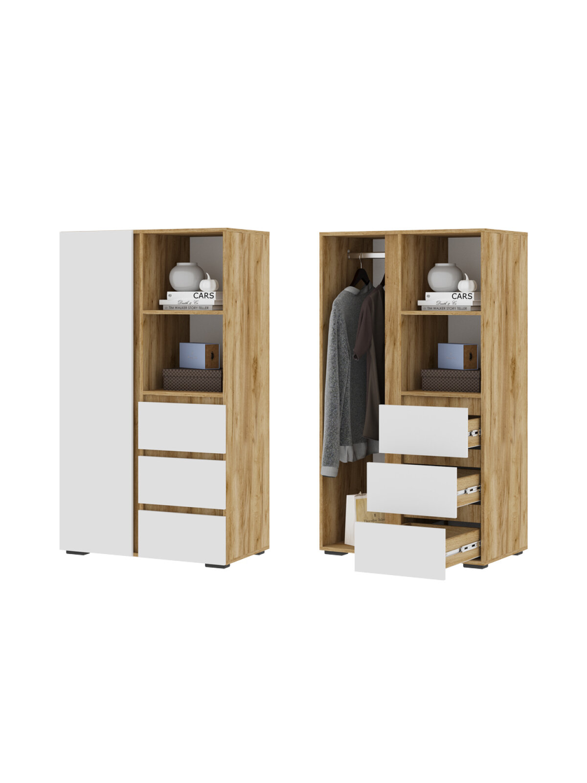 Шкаф детский "Хелен ШК 03" белый+крафт Huge Mebel. Ширина 802 Высота 1414. Детские шкафы