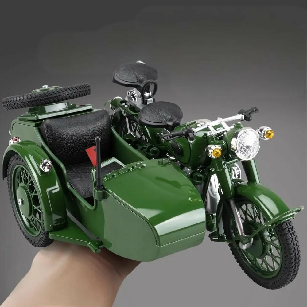 Металл трехколесный 1:10 Ural M72 USSR , Модель из металлического сплава, Со звуком и светом, Классический трехколесный