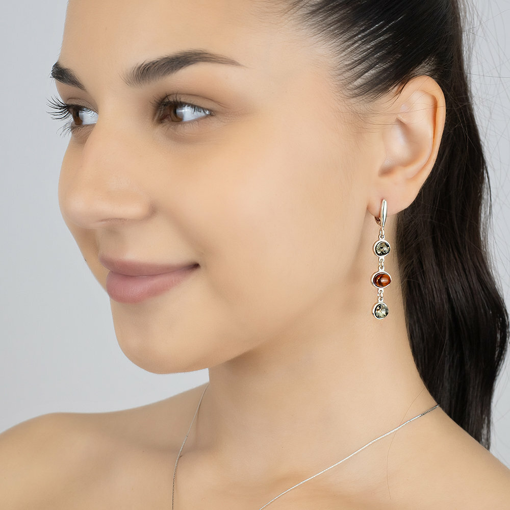 Серьги, серебро, 925 проба, янтарь