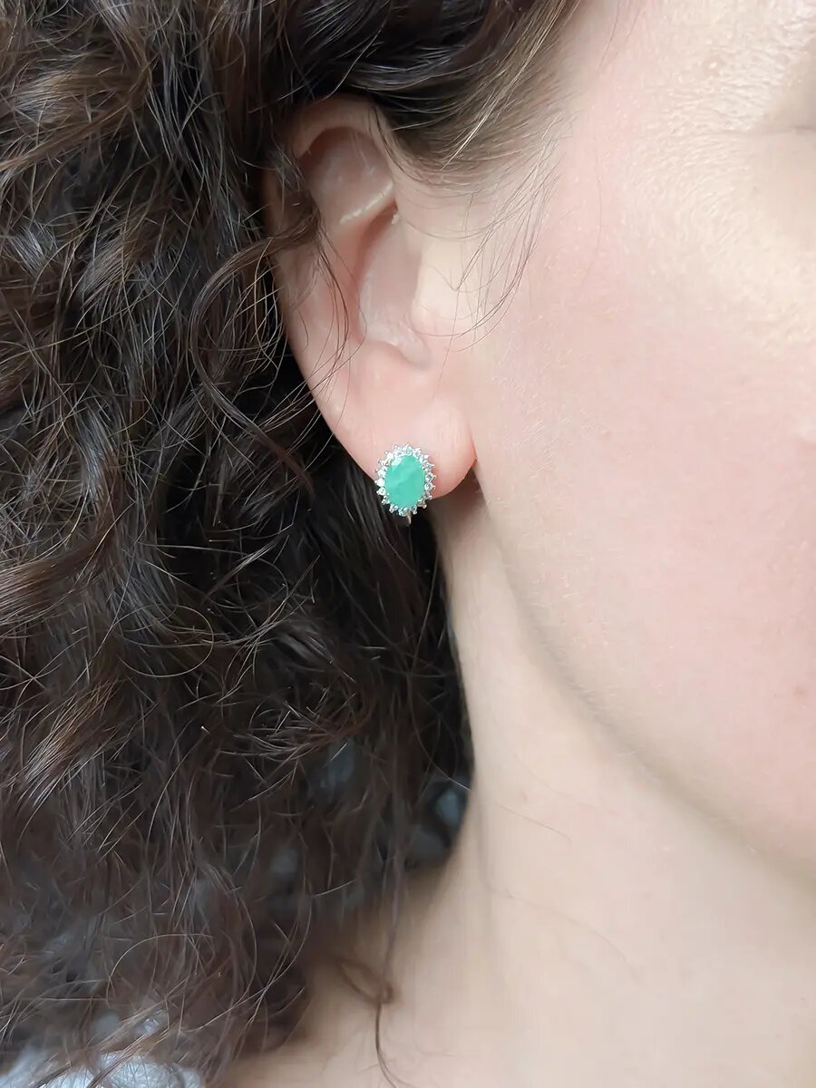 Серьги, серебро, 925 проба, золочение, родирование, фианит, изумруд