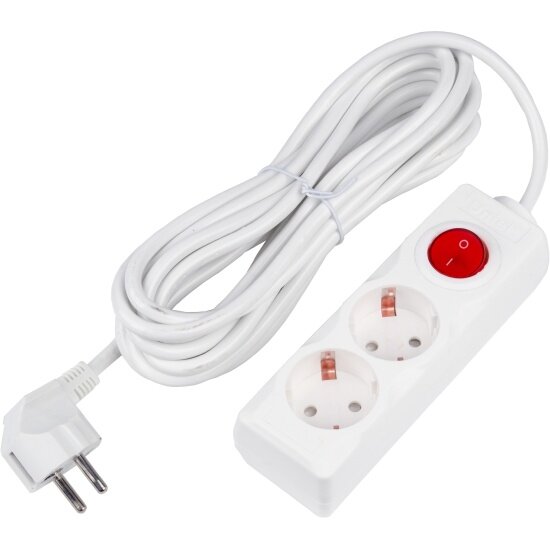 Удлинитель Uniel S-GCU2-5B WHITE Ultra, шнур 5м, 2 гнезда, 16A, с/з. Белый, UL-00010012