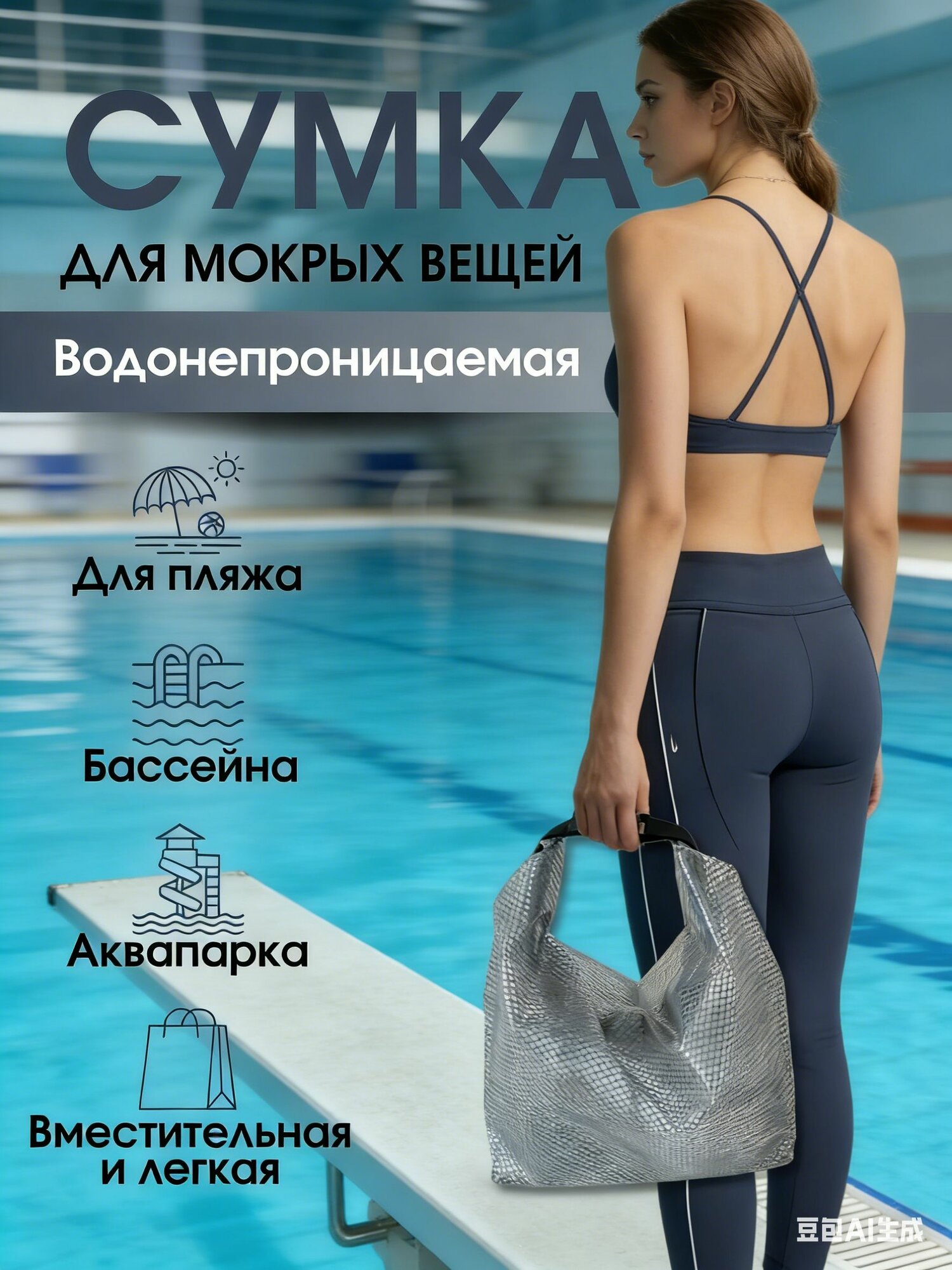Сумка для бассейна водонепроницаемая, для мокрых вещей, аналог икеа, размер M
