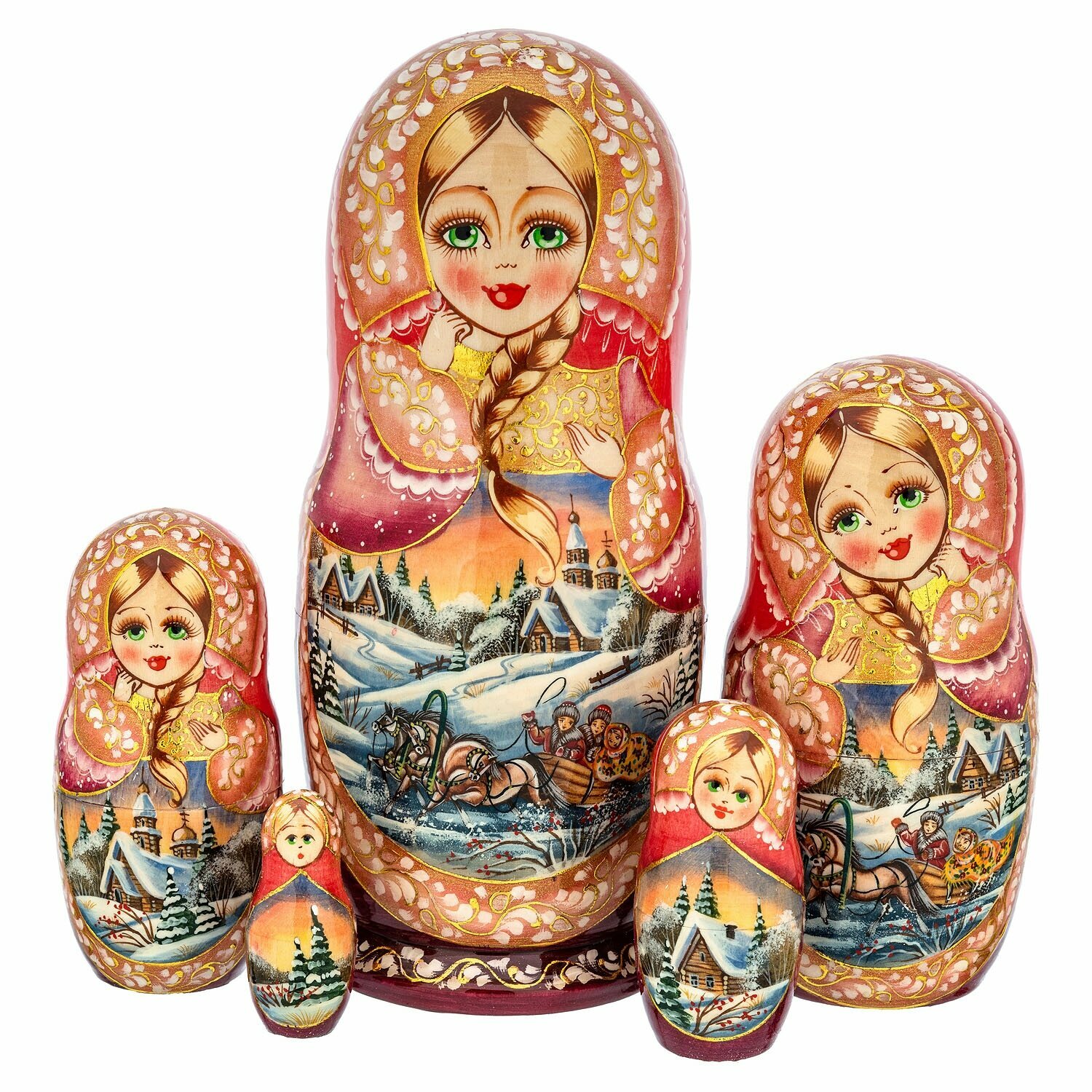 0036585-448-5м-16см Матрешка "Русская зима. Тройка" 5 мест 16см С-6