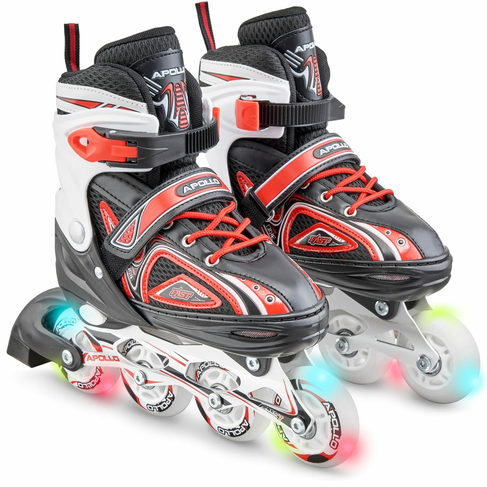 DECATHLON роликовые коньки Apollo Super Blade LED ABEC7 регулируемые детские, красный, размер 31