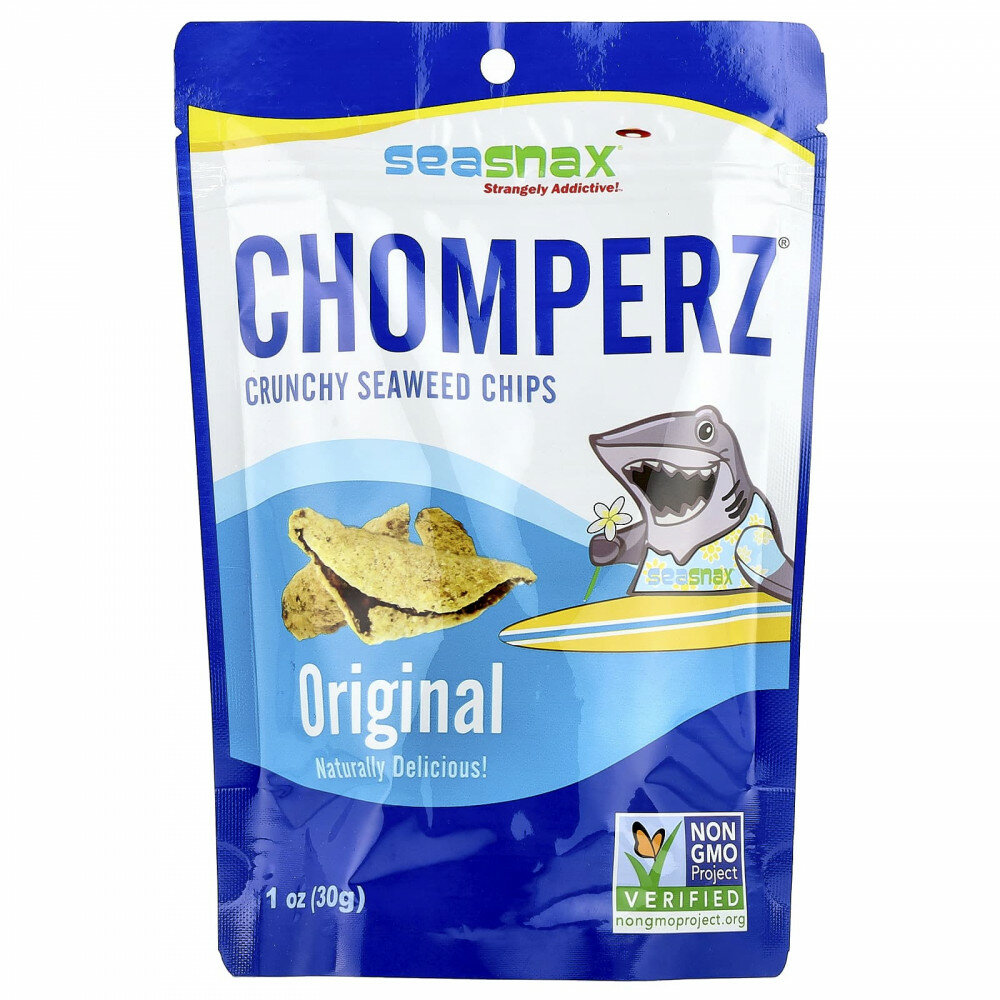 SeaSnax, Chomperz, хрустящие чипсы из морских водорослей, оригинальный вкус, 1 унция (30 г)